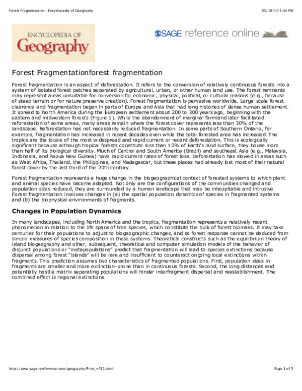 (PDF) Forest Fragmentation, Encyclopedia of Geography