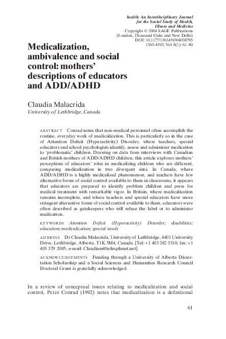 (PDF) Medicalization, Ambivalence and Social Control: Mothers ...