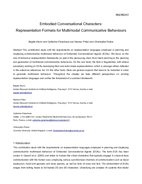 Pdf Unified Framework For Ecas Multimodal Behaviours