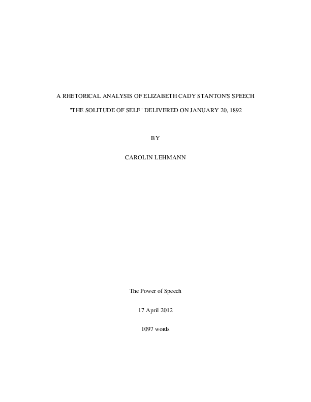 (DOC) A Rhetorical Analysis of Elizabeth Cady Stanton's Speech "The ...