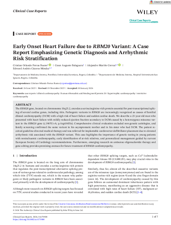 (PDF) Early Onset Heart Failure due to RBM20 Variant: A Case Report ...