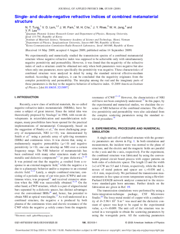 (PDF) Single- and double-negative refractive indices of combined metamaterial structure