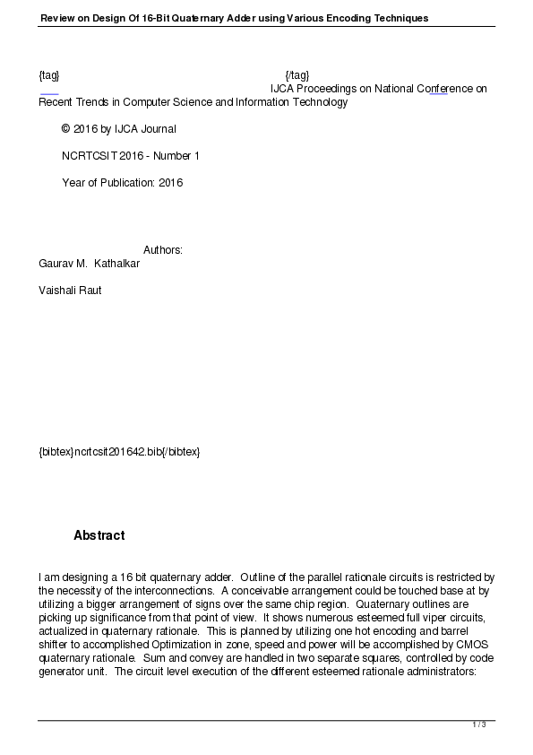 (PDF) Review on Design Of 16-Bit Quaternary Adder using Various ...