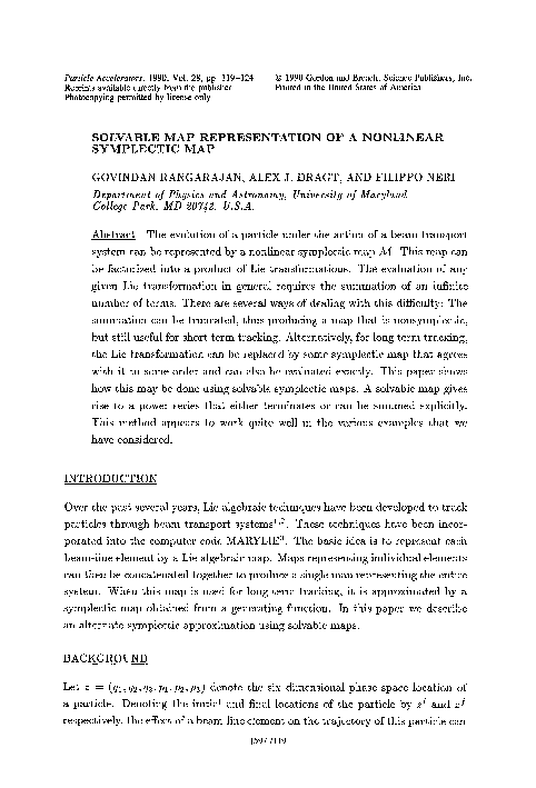 (PDF) Solvable map representation of a nonlinear symplectic map