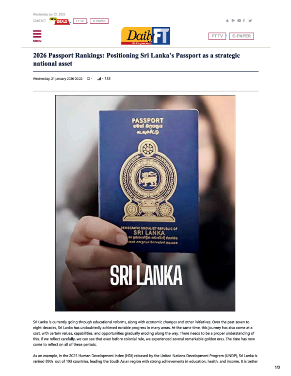 (PDF) 2026 Passport Rankings: Positioning Sri Lanka’s Passport as a ...
