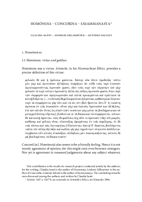 (PDF) HOMÓNOIA -CONCORDIA -SĀSAMMANASYA* claudia santiandrzej ...