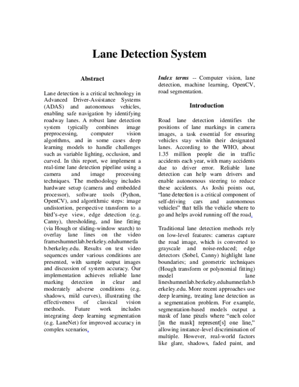 (PDF) Lane Detection System
