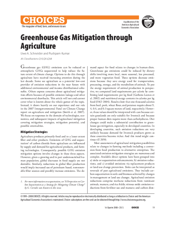 (PDF) Greenhouse Gas Mitigation through Agriculture