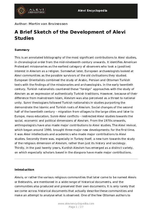 (PDF) Brief Sketch of the Development of Alevi Studies