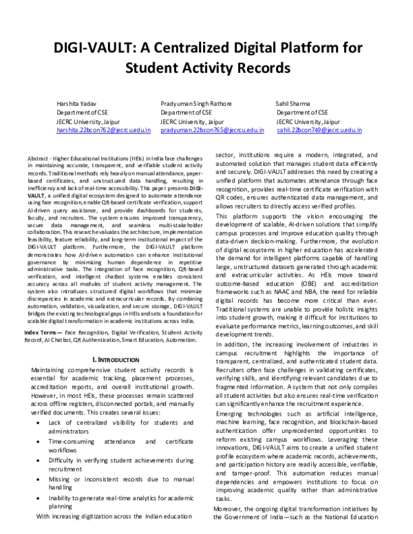 (PDF) DIGI-VAULT: A Centralized Digital Platform for Student Activity ...