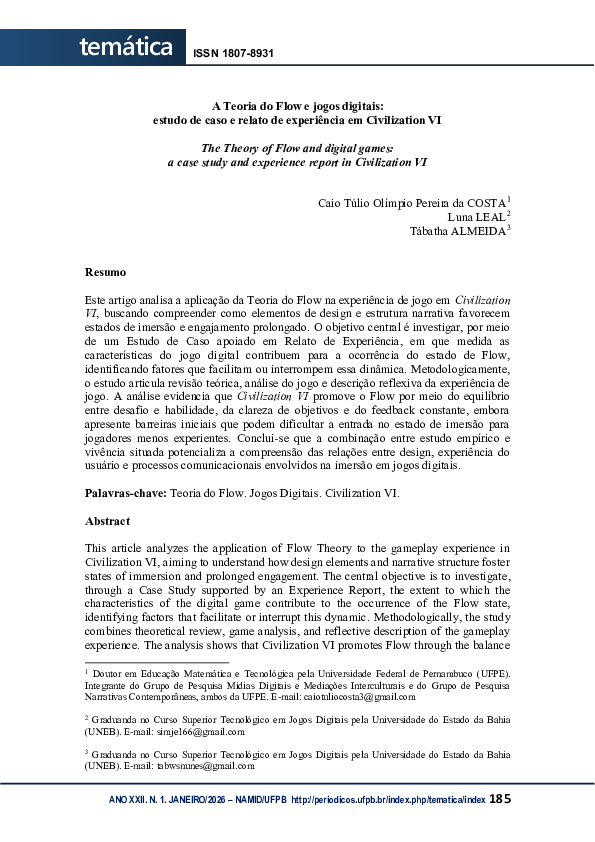 (PDF) A Teoria do Flow e jogos digitais: estudo de caso e relato de ...