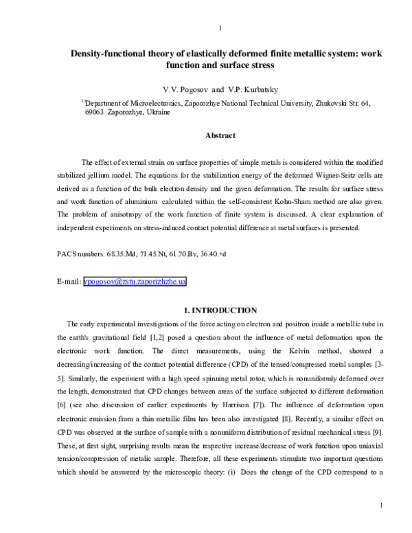 (PDF) Density-functional theory of elastically deformed finite metallic ...