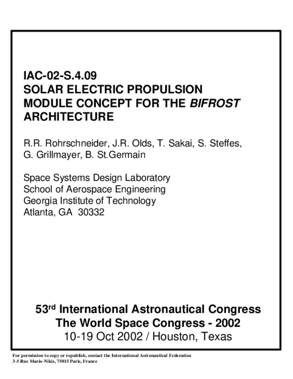 (PDF) Solar Electric Propulsion Module Concept for the BIFROST Architecture