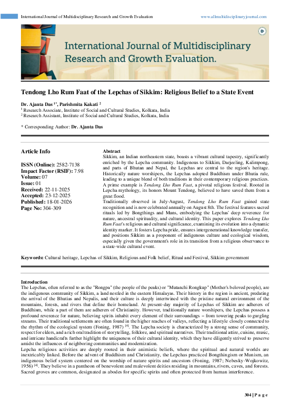 (PDF) Tendong Lho Rum Faat of the Lepchas of Sikkim: Religious Belief ...