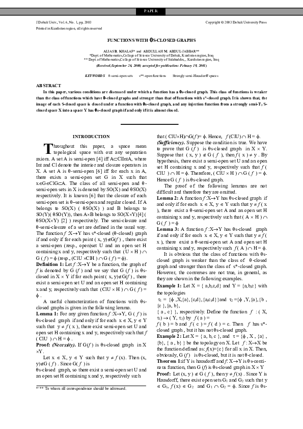 (PDF) Functions with theta s-Closed Graphs
