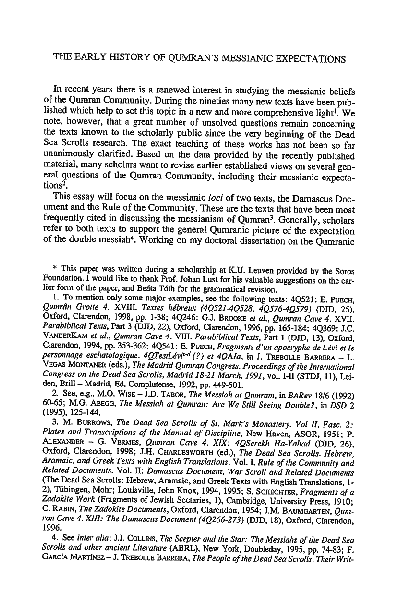 (PDF) The Early History of Qumran's Messianic Expectations (2000)