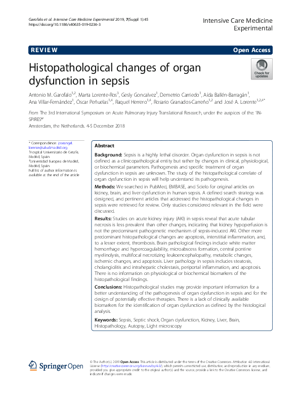 (PDF) Histopathological changes of organ dysfunction in sepsis