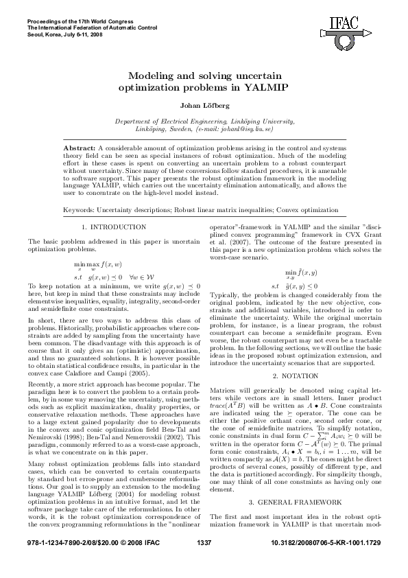 (PDF) Modeling and solving uncertain optimization problems in YALMIP ...