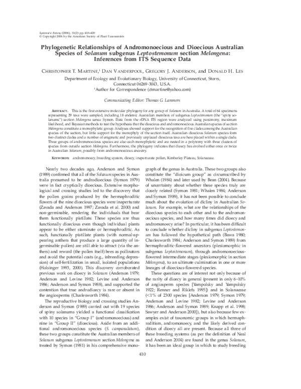 (PDF) Phylogenetic Relationships of Andromonoecious and Dioecious ...