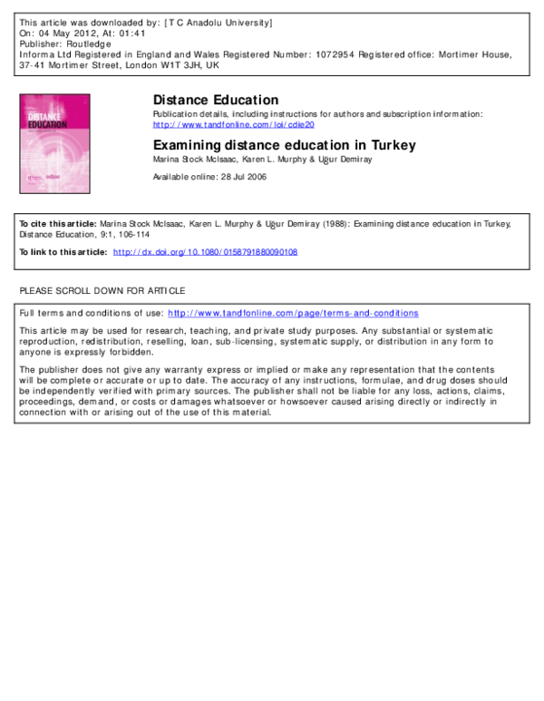 (PDF) Examining distance education in Turkey
