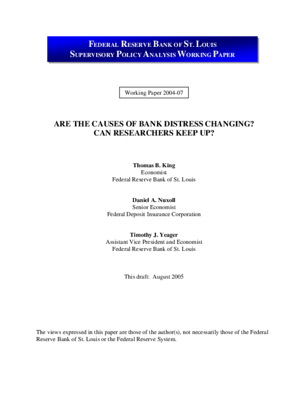 (PDF) ARE THE CAUSES OF BANK DISTRESS CHANGING? CAN RESEARCHERS KEEP UP?