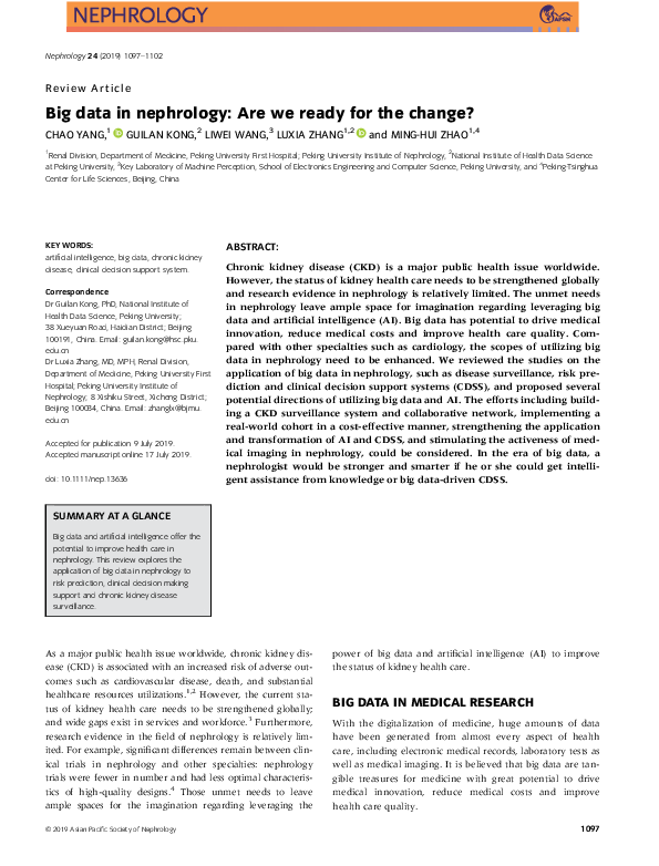 (PDF) Big data in nephrology: Are we ready for the change?
