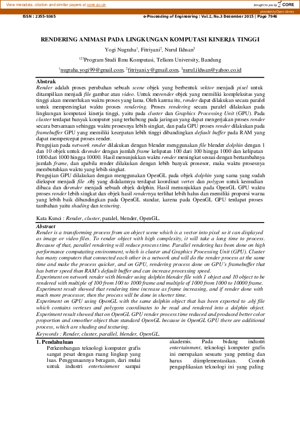 (PDF) Rendering Animasi Pada Lingkungan Komputasi Kinerja Tinggi