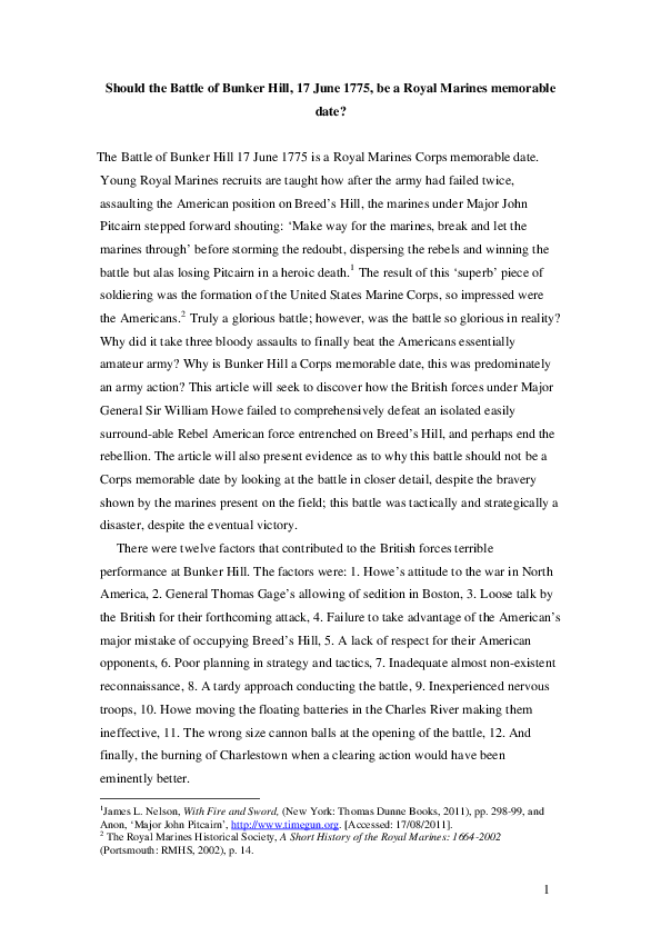 (PDF) Should the Battle of Bunker Hill, 17 June 1775, be a Royal ...