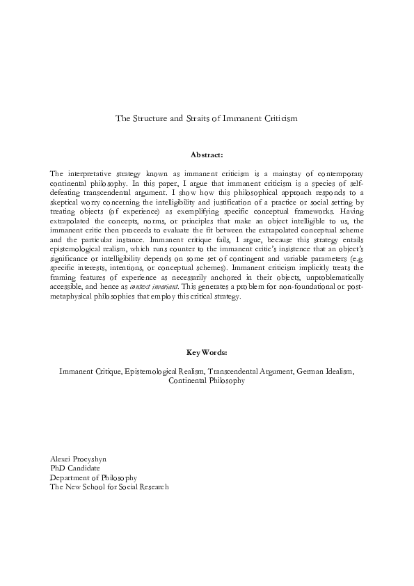 (PDF) Structure And Straits of Immanent Critique