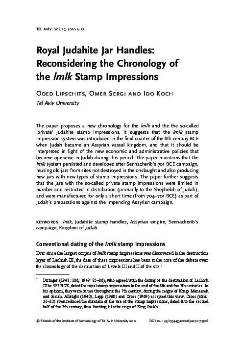 (PDF) Royal Judahite Jar Handles: Reconsidering the Chronology of the ...