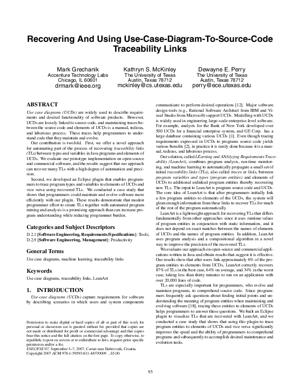(PDF) Recovering and using use-case-diagram-to-source-code traceability ...