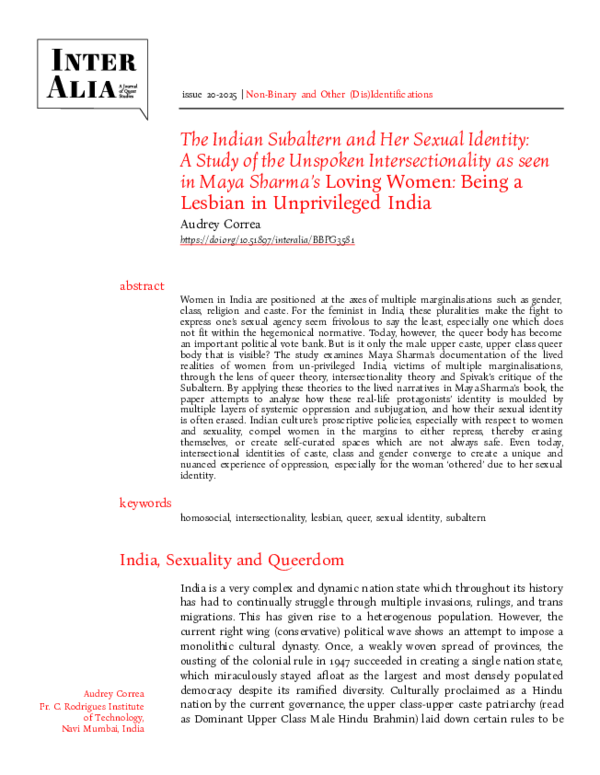 (PDF) The Indian Subaltern and Her Sexual Identity: A Study of the ...