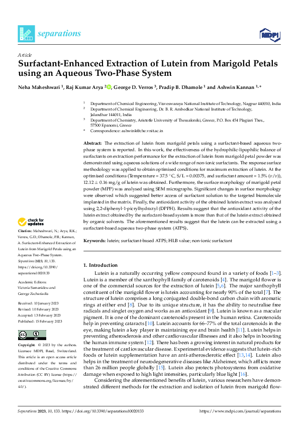 (PDF) Surfactant-Enhanced Extraction of Lutein from Marigold Petals ...