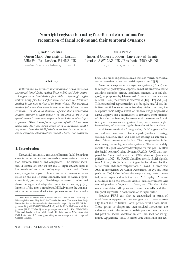 (PDF) Non-Rigid Registration Using Free-Form Deformations for Recognition of Facial Actions and ...