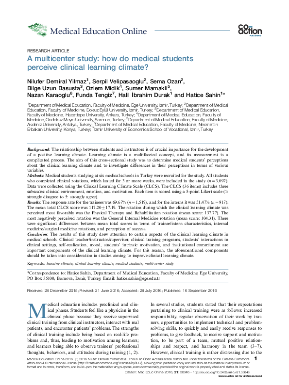 (PDF) A multicenter study: how do medical students perceive clinical ...