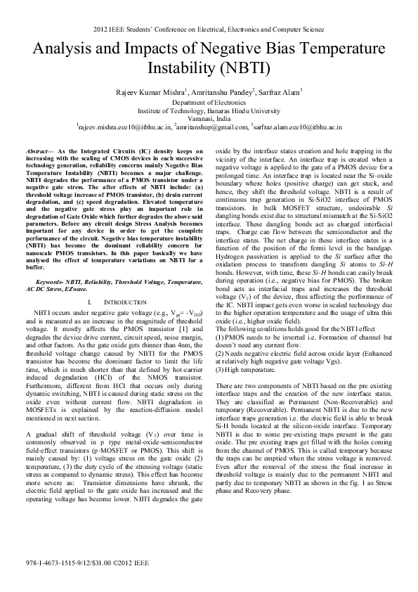 (PDF) Analysis and Impacts of Negative Bias Temperature Instability (NBTI)