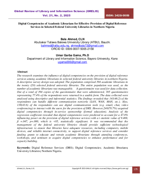 (PDF) Digital Competencies of Academic Librarians for Effective ...