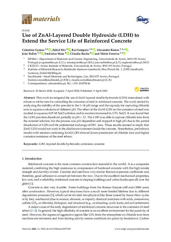 (PDF) Use of ZnAl-Layered Double Hydroxide (LDH) to Extend the Service ...