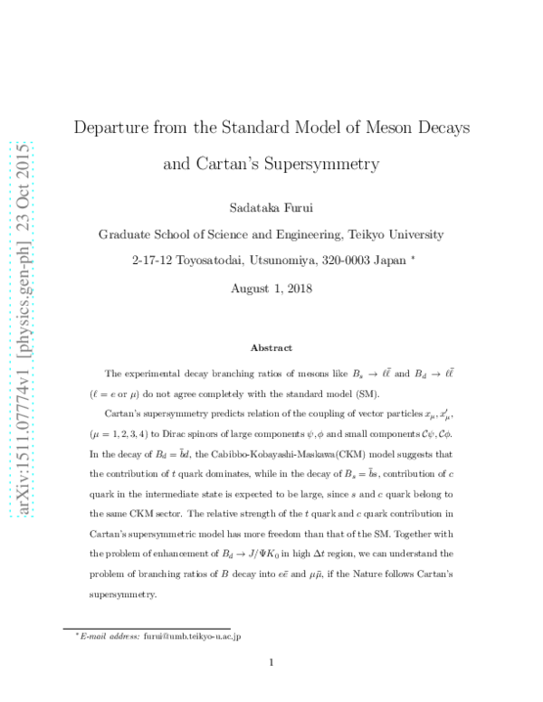 (PDF) Departure from the Standard Model of Meson Decays and Cartan's ...