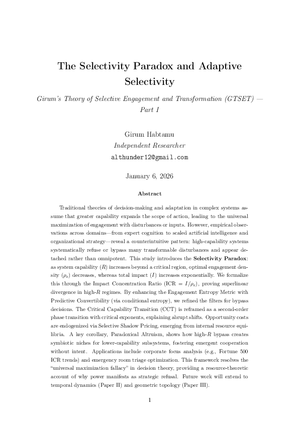 (PDF) The Selectivity Paradox and Adaptive Selectivity Girum's Theory ...