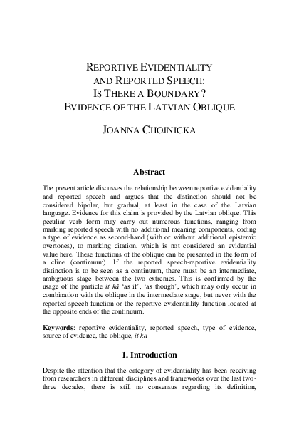 (PDF) Reportive evidentiality and reported speech: is there a boundary ...