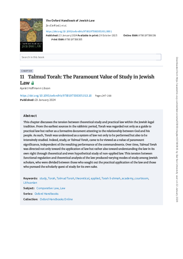 (PDF) "Talmud Torah: The Paramount Value of Study in Jewish Law," in ...