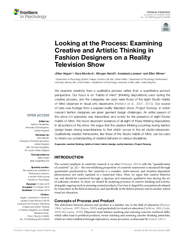 (PDF) Looking at the Process: Examining Creative and Artistic Thinking ...