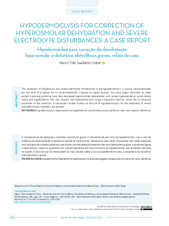 (PDF) Hypodermoclysis for correction of hyperosmolar dehydration and ...