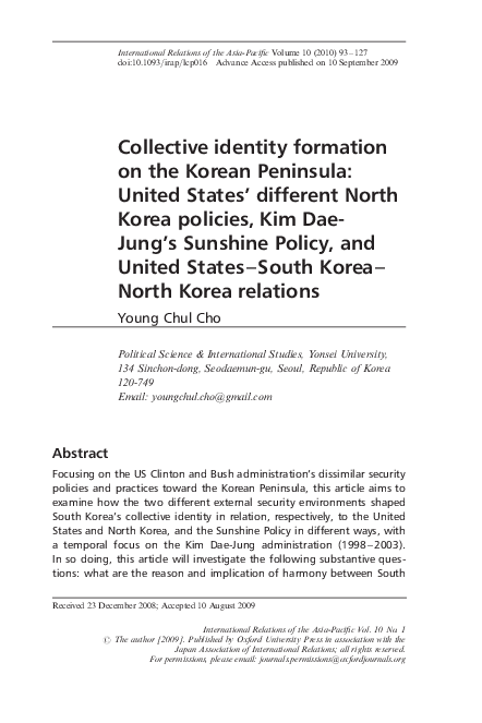 (PDF) Collective Identity Formation on the Korean Peninsula: United ...
