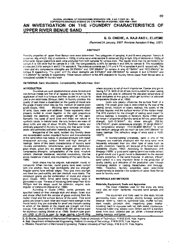 (PDF) An investigation on the foundry characteristics of upper River ...