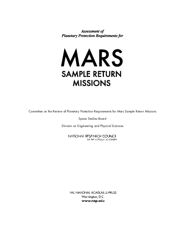 (PDF) Assessment of Planetary Protection Requirements for Mars Sample ...