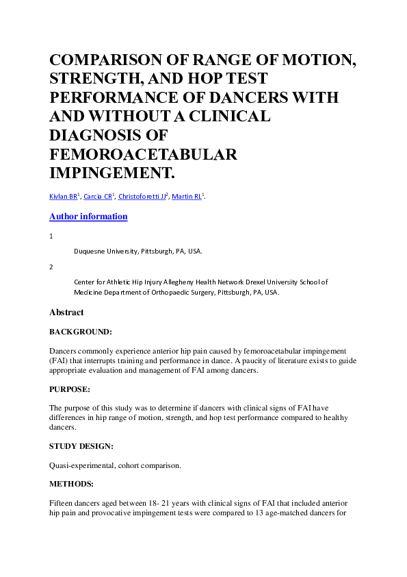 (PDF) Comparison of Range of Motion, Strength, and Hop Test Performance ...