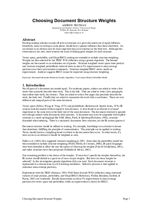 (PDF) Choosing Document Structure Weights