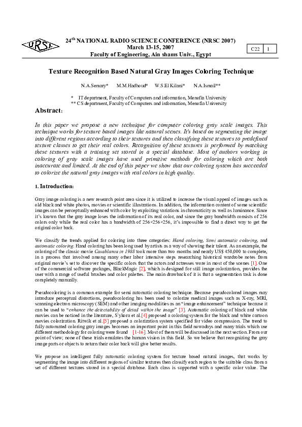 (PDF) Texture Recognition Based Natural Gray Images Coloring Technique